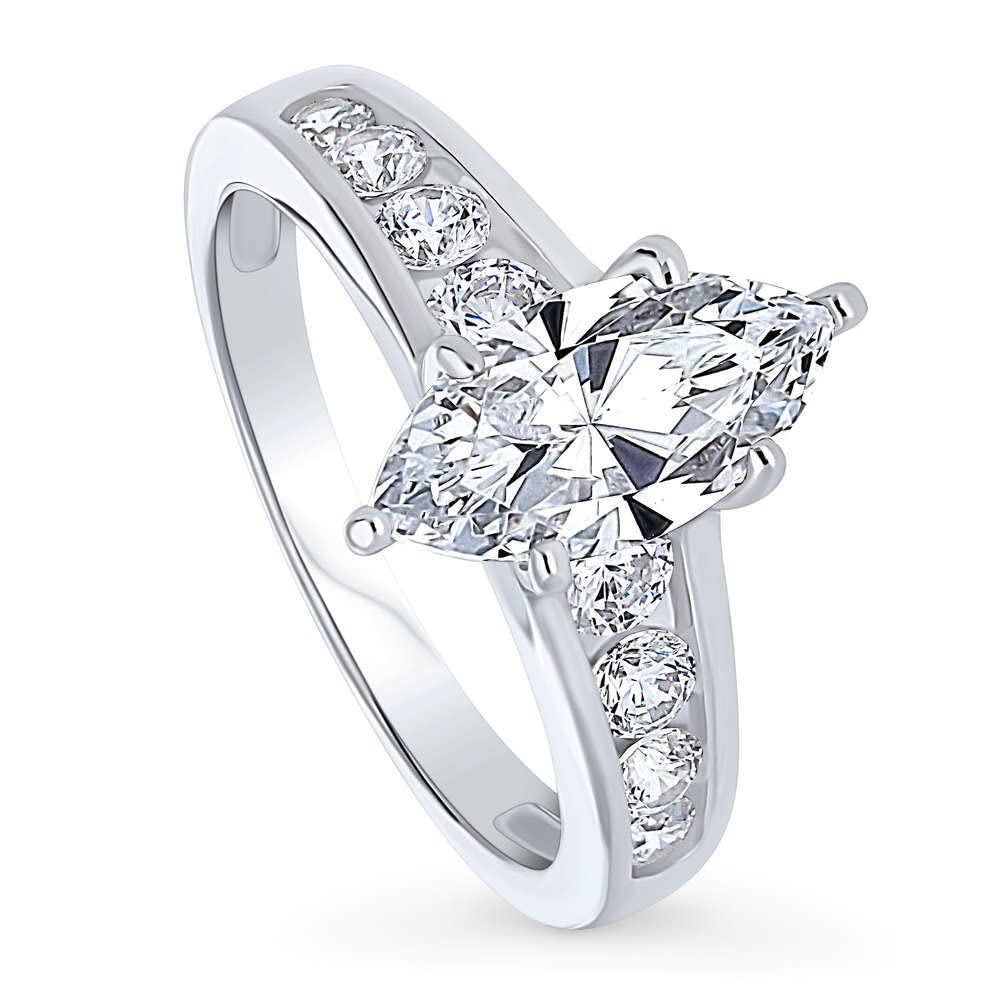 BERRICLE Sterling Silver Solitaire Wedding Engagement Rings 1.6 Carat Marquise Cut Cubic Zirconia CZ Promise Ring for Women, Rhodium Plated Size 5