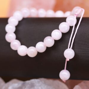 DAZCOLO Handmade Gem Bracelet Adjustable Macrame Gemstone 8mm Round Beads Crystals Quartz Unisex (Rose Quartz)