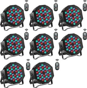 zemoj par lights, led stage lighting with remote control & dmx, 7 channel party lights for dj disco church birthday dance, 8 packs