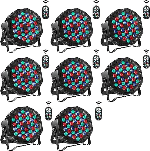 ZEMOJ Par Lights, LED Stage Lighting with Remote Control & DMX, 7 Channel Party Lights for DJ Disco Church Birthday Dance, 8 Packs