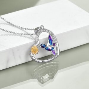 YFN Hummingbird Necklace with Sunflower Sterling Silver Jewelry Engraved I Love You Forever Hummingbird Gifts for Women