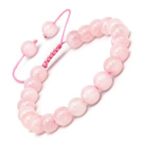 dazcolo handmade gem bracelet adjustable macrame gemstone 8mm round beads crystals quartz unisex (rose quartz)