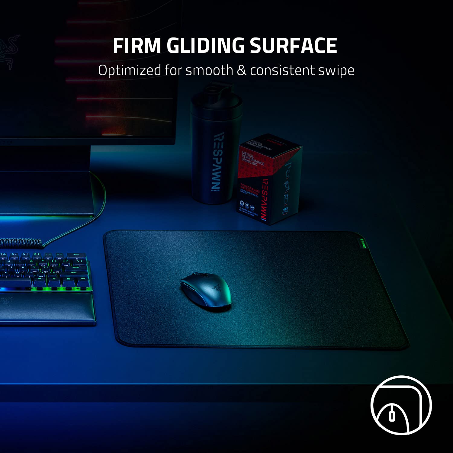 Razer Strider Hybrid Mouse Mat with a Soft Base & Smooth Glide: Firm Gliding Surface - Anti-Slip Base - Rollable & Portable - Anti-Fraying Stitched Edges - Water-Resistant - Large