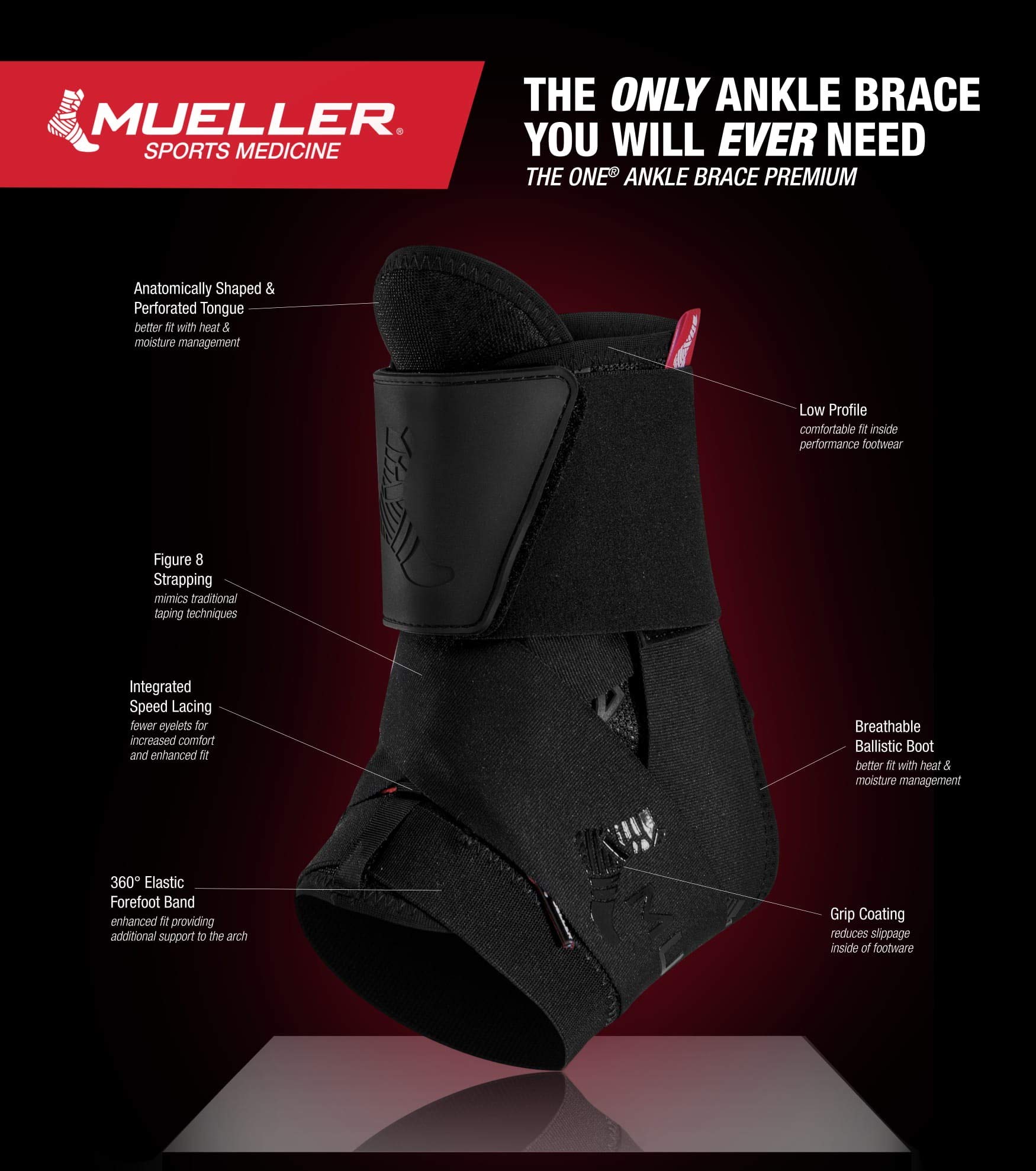 MUELLER Sports Medicine The One Ankle Brace Premium, Ankle Pain Relief Support for Men and Women, Ideal for Sprains, Strains, Arthritis, Black, Medium