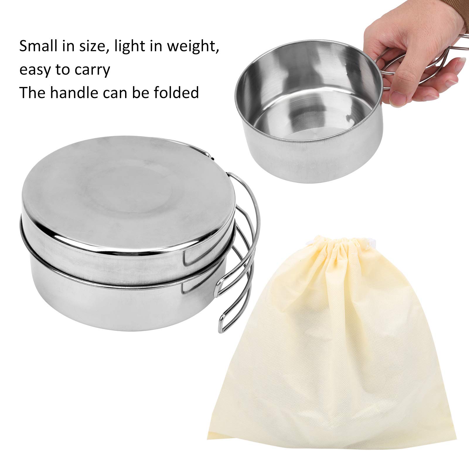 01 Camping Cookware Mess Kit, Camp Accessories Equipment Stainless Steel Camping Cookware Kit 8Pcs for Hiking for Backpacking for Outdoor for Picnic