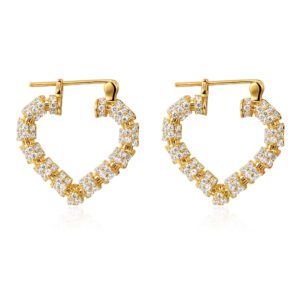 heart hoop earrings for women 14k gold plated hypoallergenic bamboo cubic zirconia hoops lightweight heart huggie earrings for women jewelry gift