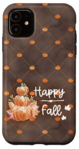 iphone 11 happy fall orange pumpkin brown pattern - autumn leaves case