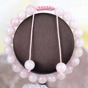 DAZCOLO Handmade Gem Bracelet Adjustable Macrame Gemstone 8mm Round Beads Crystals Quartz Unisex (Rose Quartz)