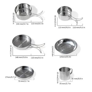 01 Camping Cookware Mess Kit, Camp Accessories Equipment Stainless Steel Camping Cookware Kit 8Pcs for Hiking for Backpacking for Outdoor for Picnic