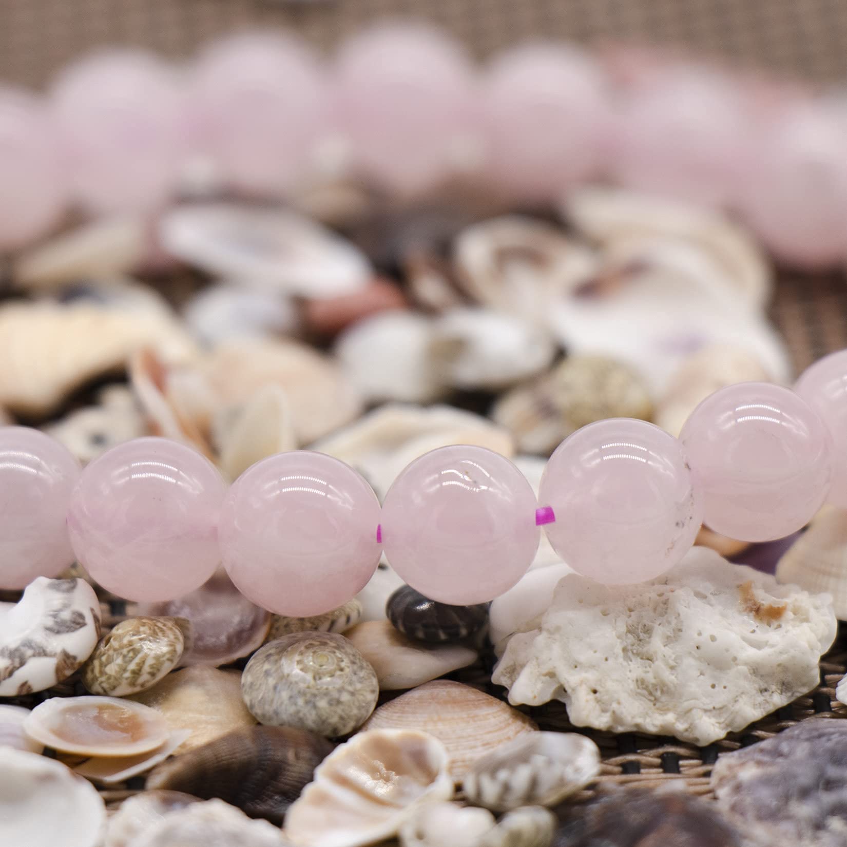 DAZCOLO Handmade Gem Bracelet Adjustable Macrame Gemstone 8mm Round Beads Crystals Quartz Unisex (Rose Quartz)