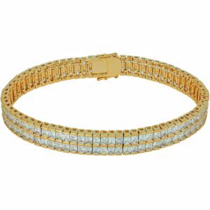 LIFETIME JEWELRY Princess Cut Cubic Zirconia Classic Tennis Bracelet 24k Gold Plated (7, 2 Rows)