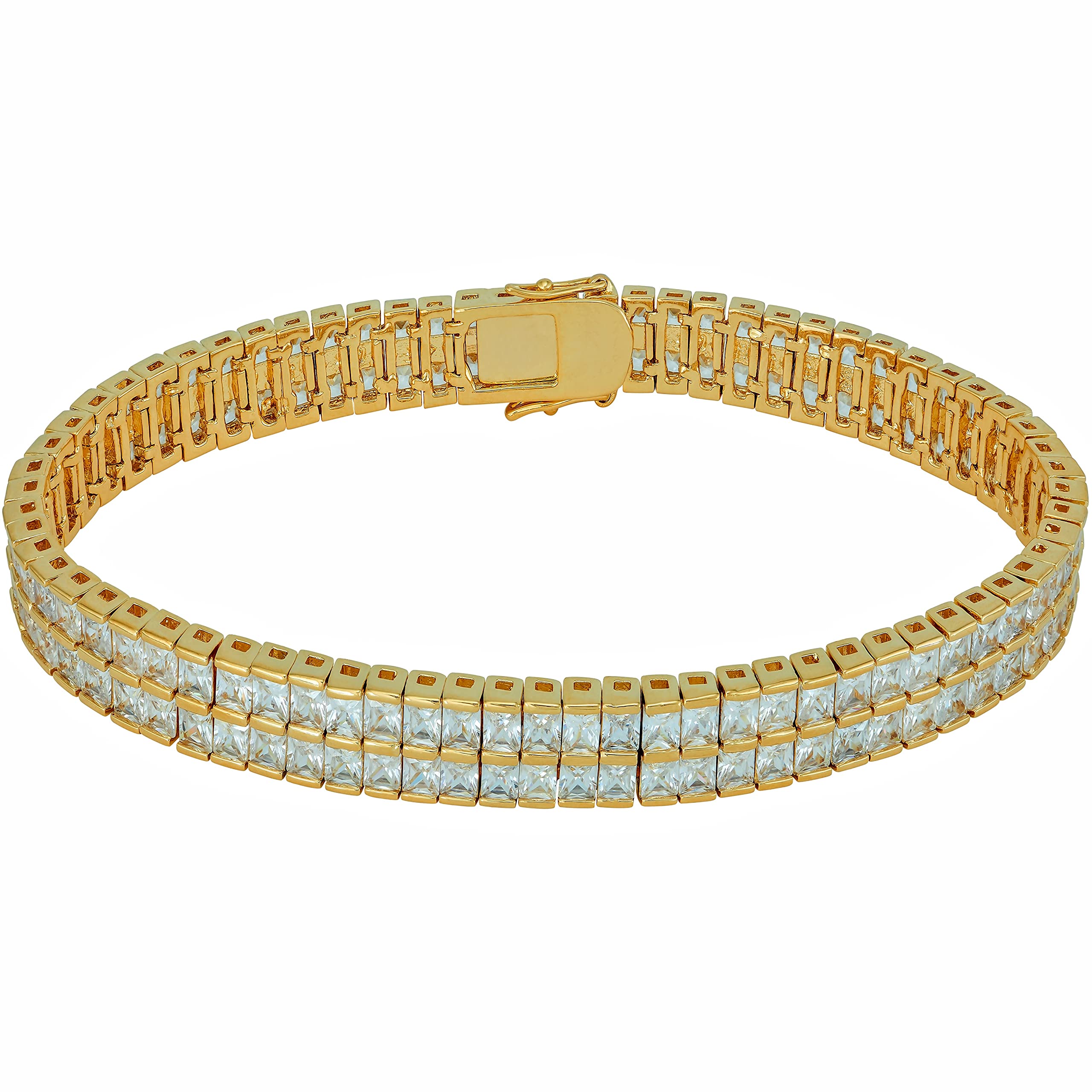 LIFETIME JEWELRY Princess Cut Cubic Zirconia Classic Tennis Bracelet 24k Gold Plated (7, 2 Rows)