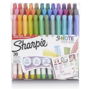 sharpie s-note creative markers, pastel highlighters, art marker set, assorted colors, chisel tip, 36 count