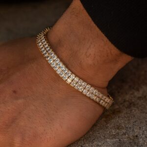 LIFETIME JEWELRY Princess Cut Cubic Zirconia Classic Tennis Bracelet 24k Gold Plated (7, 2 Rows)