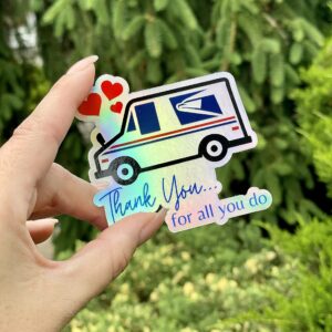 Thank You Postal Holographic Sign Waterproof Vinyl Sticker Decal for Mailbox Quality Mailman Post Box UV Laminated Thanks Mail Truck Carrier Appreciation USPS Used for Laptop, Letter Seal, Outdoor