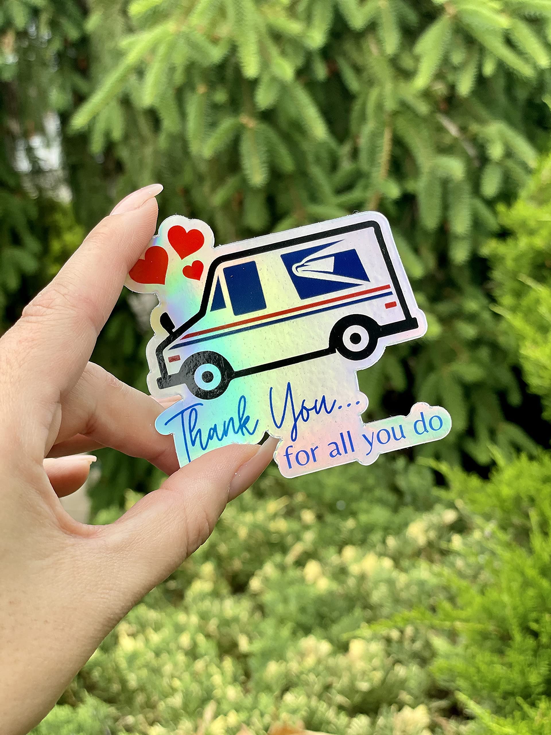 Thank You Postal Holographic Sign Waterproof Vinyl Sticker Decal for Mailbox Quality Mailman Post Box UV Laminated Thanks Mail Truck Carrier Appreciation USPS Used for Laptop, Letter Seal, Outdoor