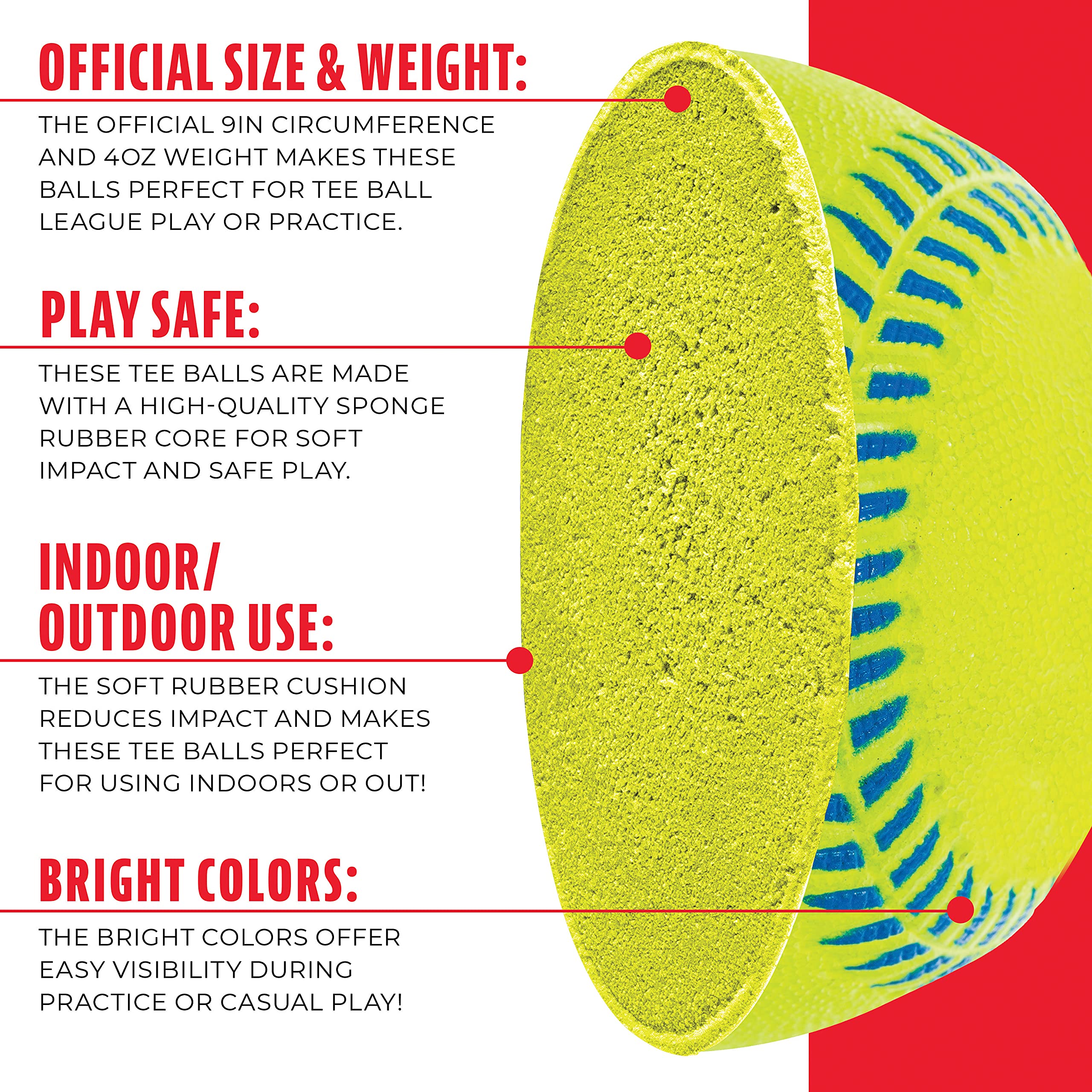 Franklin Sports - Pro Brite - Neon Rubber Teeball - MLB - Youth Tball - Baseball + Softball - Indoor & Outdoor Use