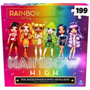 rainbow high, foil jigsaw puzzle 199-piece reflective abstract metallic effect featuring the fashionable dolls, for kids ages 8 and up