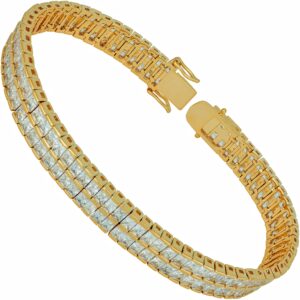 lifetime jewelry princess cut cubic zirconia classic tennis bracelet 24k gold plated (7, 2 rows)