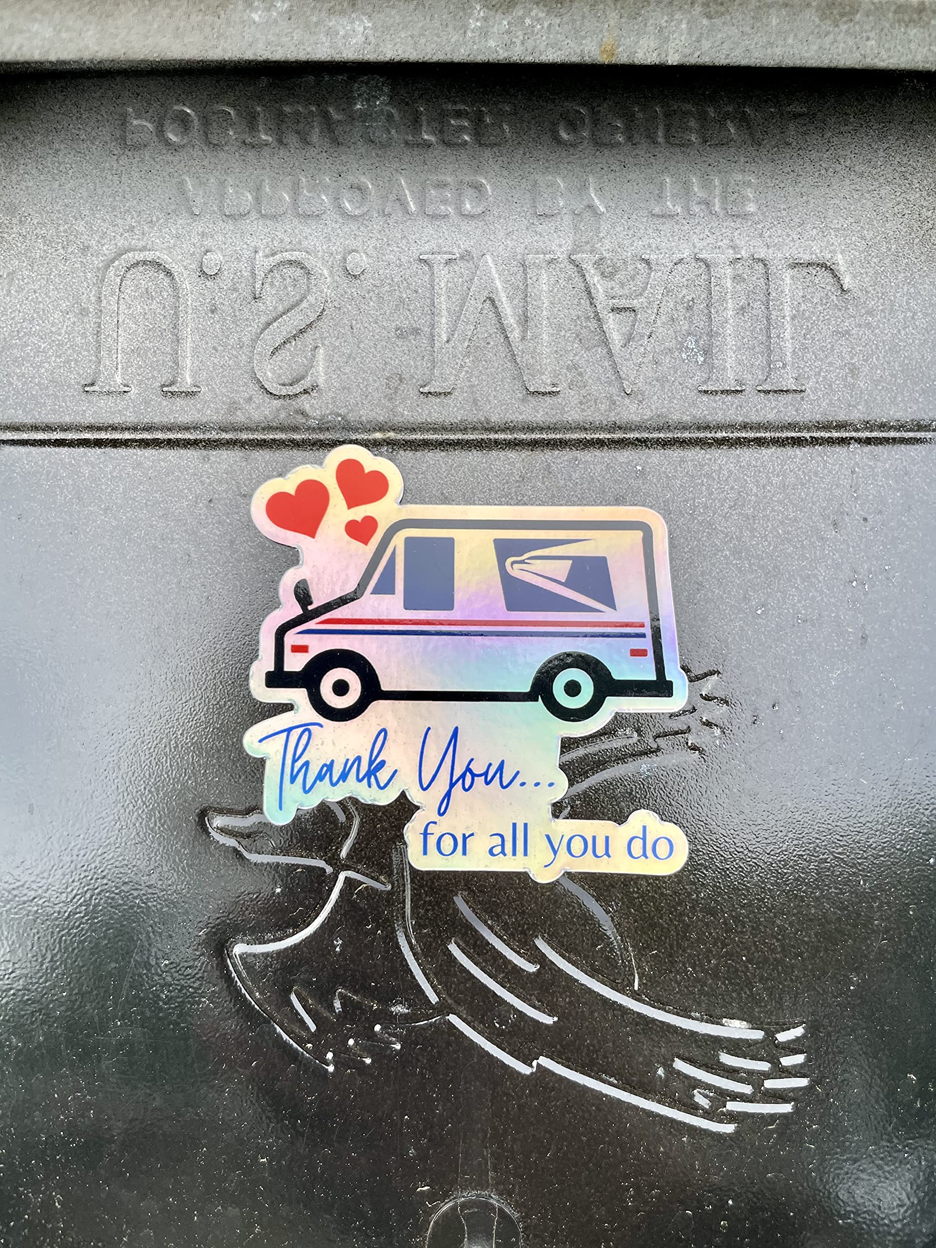 Thank You Postal Holographic Sign Waterproof Vinyl Sticker Decal for Mailbox Quality Mailman Post Box UV Laminated Thanks Mail Truck Carrier Appreciation USPS Used for Laptop, Letter Seal, Outdoor