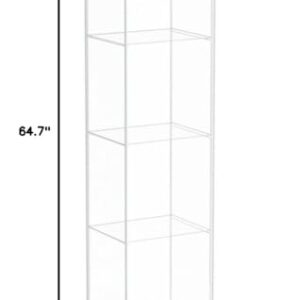 JT Glass Display Cabinet 4 Shelves with Door, Easy to Install, Solid Tempered Glass, Floor Standing Curio Bookshelf for Living Room Bedroom Office (White)