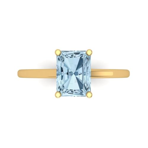 Clara Pucci 2.0 ct Emerald Cut Solitaire Natural Swiss Blue Topaz Bridal Designer Anniversary Engagement Ring 14k Yellow Gold 10.25