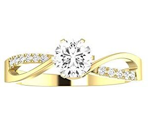 14K Yellow Gold 0.83 Carat LAB GROWN DIAMOND Elegant Twisting Split Shank Round Cut Diamond Engagement Ring (G-H Color VS2-SI1 Clarity 0.75 Ct Center)