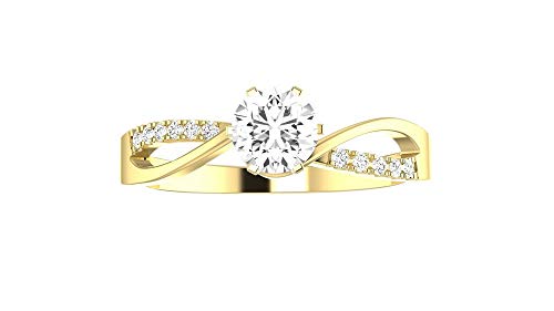 14K Yellow Gold 0.83 Carat LAB GROWN DIAMOND Elegant Twisting Split Shank Round Cut Diamond Engagement Ring (G-H Color VS2-SI1 Clarity 0.75 Ct Center)