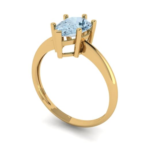 Clara Pucci 2.0 ct Pear Cut Solitaire Natural Swiss Blue Topaz gemstone Bridal Designer Anniversary Engagement Ring 14k Yellow Gold 10.5