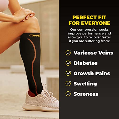 CopperJoint Copper Compression Socks Men & Women - Easy On, Easy Off Compression Copper Socks – Comfortable & Supportive Running Sock - Breathable Knee High Circulation Socks (Large - X-Large)