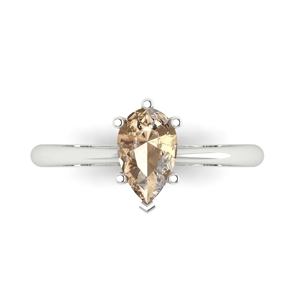 Clara Pucci 1.05 ct Pear Cut Solitaire Genuine Yellow Moissanite 6-Prong Stunning Classic Statement Ring 14k White Gold for Women Size 7