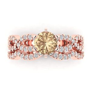 clara pucci 1.5 carat round shape halo solitaire yellow moissanite wedding anniversary bridal engagement ring band set 14k rose gold 3.5