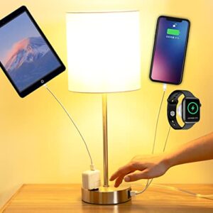 YAMEIWAN Bedside Lamps Set 2, 3 Way Full Dimming lamp with USB Ports, Type-C and AC Outlet, Nightstand Lamp for Bedroom Living Room, (LED Bulb Included) White