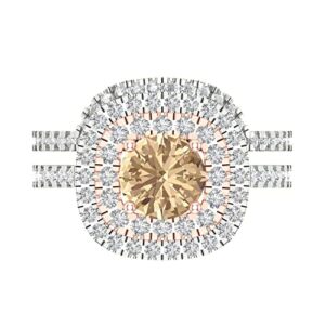 clara pucci 1.95 carat round cut halo solitaire yellow moissanite bridal wedding anniversary ring band set 14k white rose gold 3.75