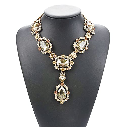 Secret for Longevity Extra Large Victorian Art Deco Antique Retro Vintage Style Gold Tone Yellow Citrine Topaz Bronze Amber Rhinestone Chunky Statement Wedding Bridal Prom Drag Queen Pageant Necklace