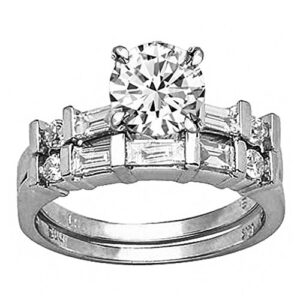 14k white gold 1.75 carat lab grown diamond channel set baguette and round cut diamond engagement ring bridal wedding set (e-f color vs2-si1 clarity 1 ct center)