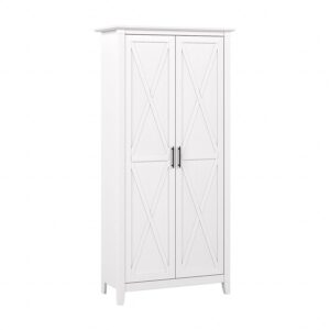 bush furniture key west tall storage cabinet with doors in pure white oak