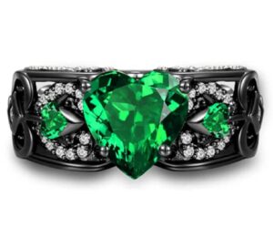 creative jewels20 3.00ct heart cut green emerald & diamond angel wings engagement ring 14k black gold finish (5)