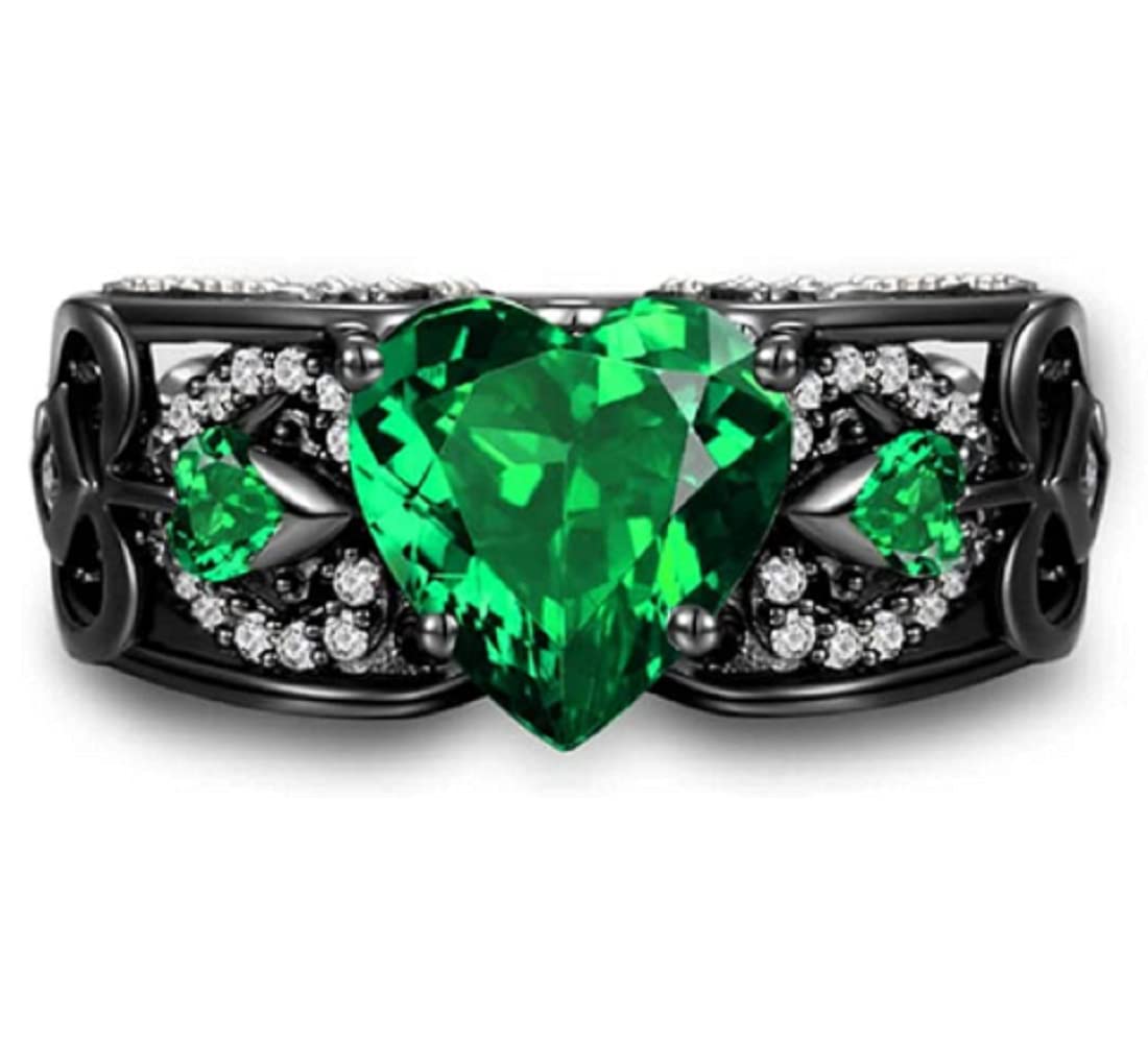 Creative jewels20 3.00Ct Heart Cut Green Emerald & Diamond Angel Wings Engagement Ring 14k Black Gold Finish (5)