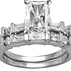 14k white gold 2.25 carat lab grown diamond channel set baguette and round radiant cut diamond engagement ring bridal wedding set (g-h color vs1-vs2 clarity 1.5 ct center)