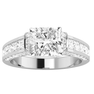 houston diamond district - 14k white gold 3 carat lab grown diamond contemporary channel set princess & pave round cushion cut diamond engagement ring (g-h color vs2-si1 clarity 2 ct center) size:6