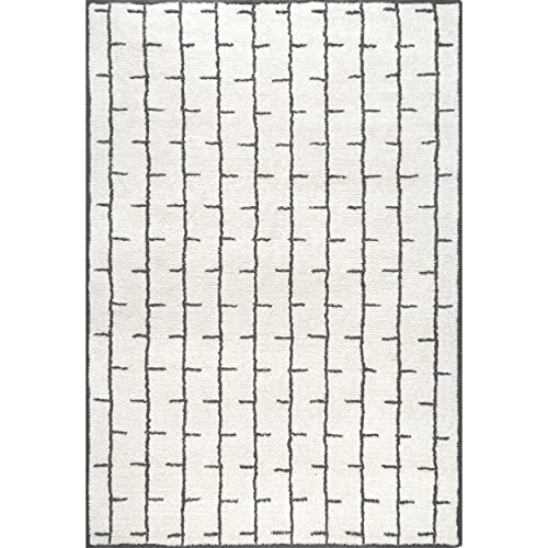 nuLOOM Zelda Machine Washable Wool Modern Geometric Area Rug, 5x8, Ivory