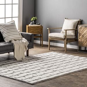 nuloom zelda machine washable wool modern geometric area rug, 5x8, ivory