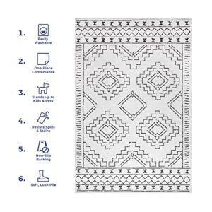 nuLOOM Noa Machine Washable Tribal Moroccan Ultra Thin Area Rug, 8x10, White