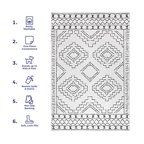 nuLOOM Noa Machine Washable Tribal Moroccan Ultra Thin Area Rug, 8x10, White