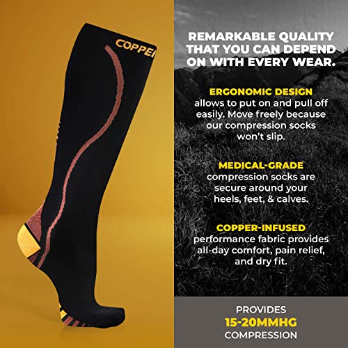 CopperJoint Copper Compression Socks Men & Women - Easy On, Easy Off Compression Copper Socks – Comfortable & Supportive Running Sock - Breathable Knee High Circulation Socks (Large - X-Large)