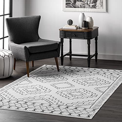 nuLOOM Noa Machine Washable Tribal Moroccan Ultra Thin Area Rug, 8x10, White