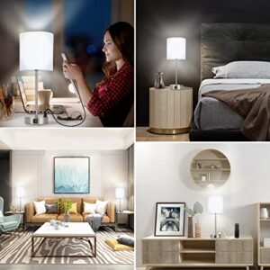 YAMEIWAN Bedside Lamps Set 2, 3 Way Full Dimming lamp with USB Ports, Type-C and AC Outlet, Nightstand Lamp for Bedroom Living Room, (LED Bulb Included) White