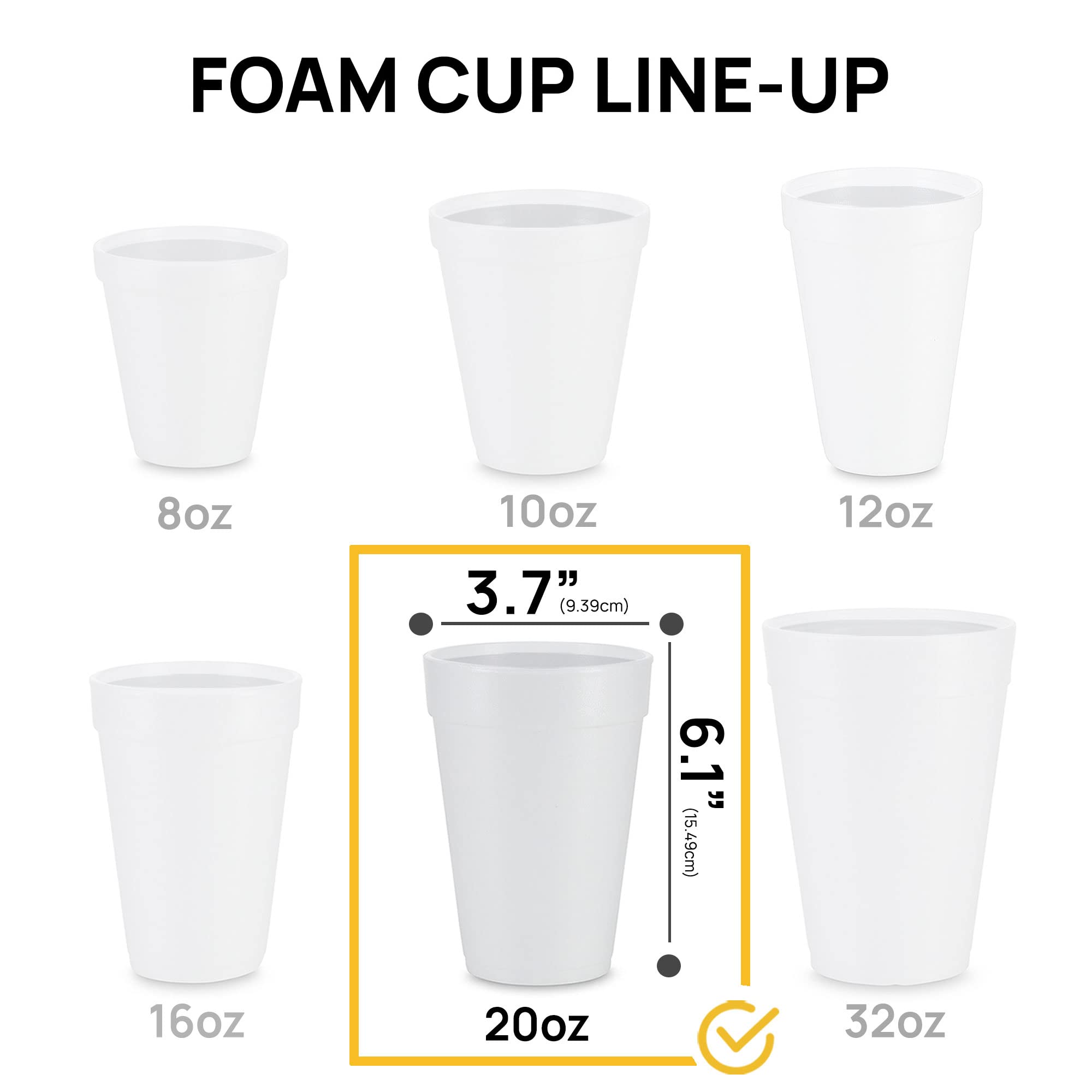 20 Oz Disposable Foam Cups (50 Pack), White Foam Cup Insulates Hot & Cold Beverages, Made in the USA, To-Go Cups - for Coffee, Tea, Hot Cocoa, Soup, Broth, Smoothie, Soda, Juice