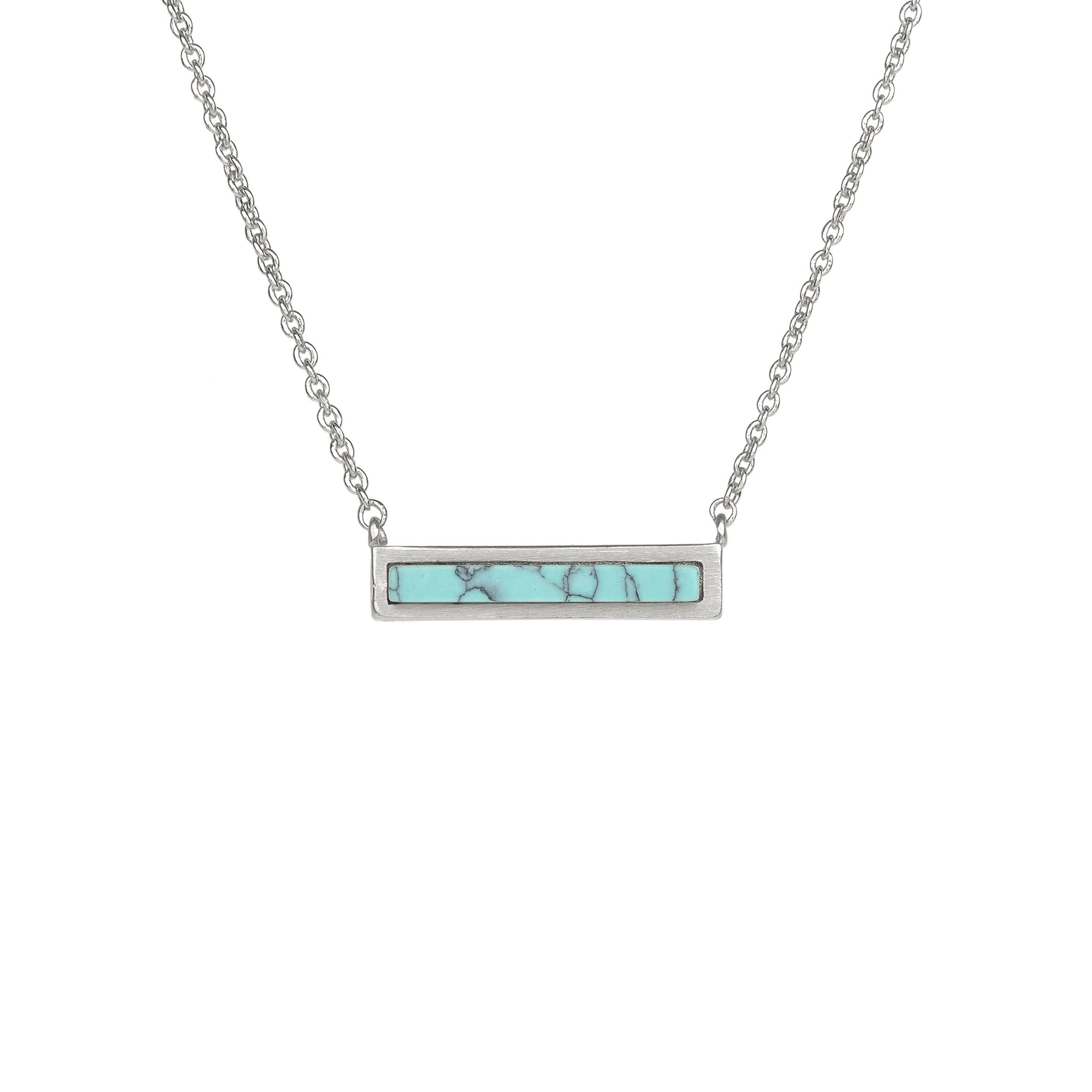 Lauren-Spencer Gemstone Bar Necklaces for Women Gold Silver Plated Simulated Turquoise Necklace Pendant Triangle Square Necklaces Dainty Choker Necklace Jewelry Gift (Silver-Turquoise Bar Necklace)